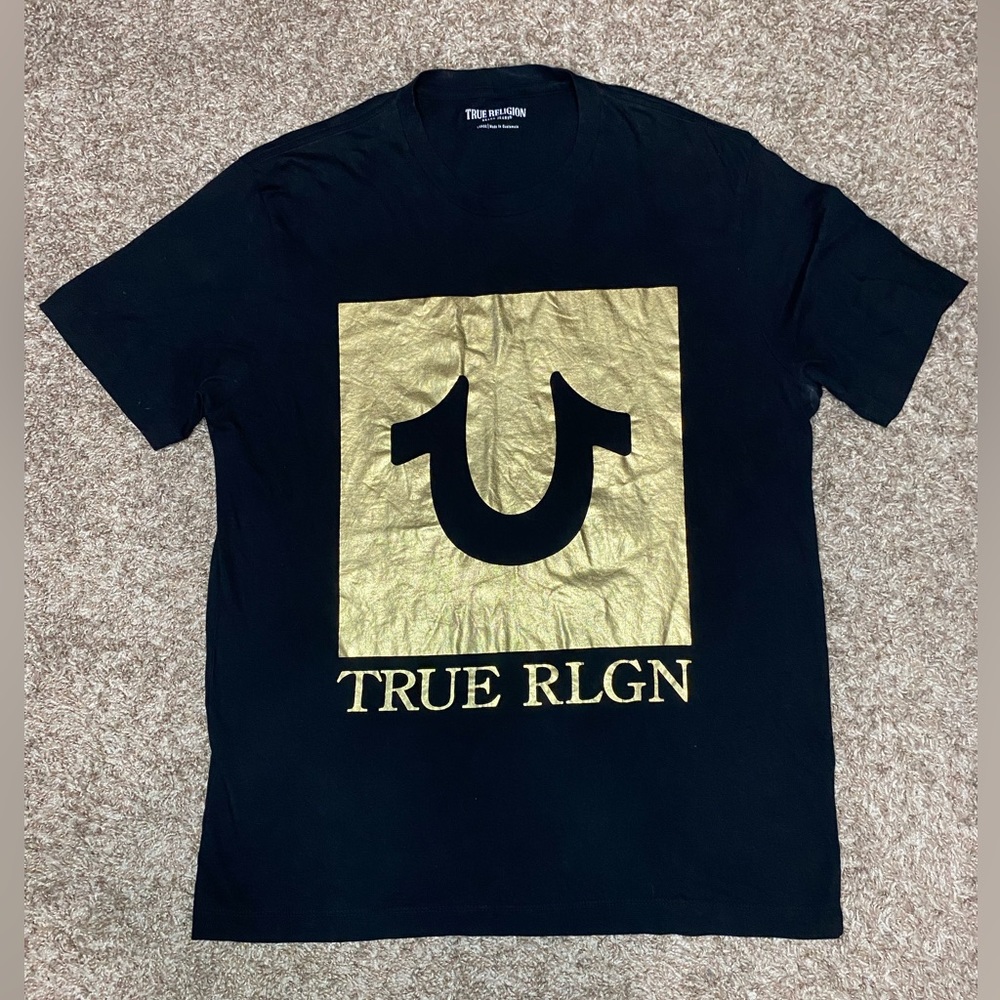 Authentic True Religion Black Gold Logo Graphic Tee T… - Gem